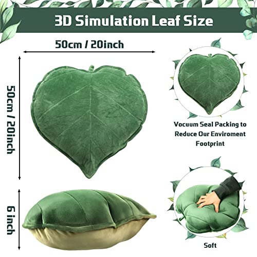 2 Pieces Leaf Shaped Throw Pillow Cushion 20 x 20 Inch 3D Leaf Shaped Throw Pillow Leaves Plant Pillow Home Decoration for Car Bedroom Sofa Couch Living Room (Dark Green)