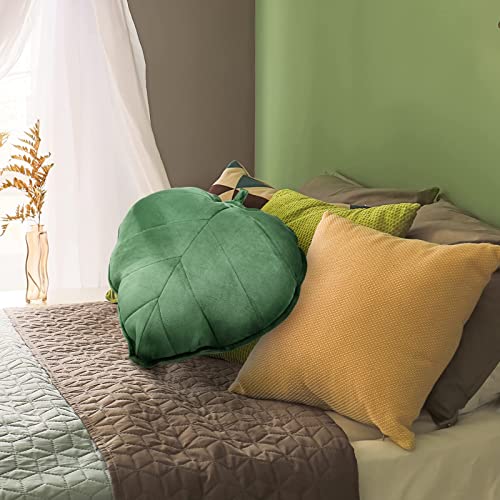 2 Pieces Leaf Shaped Throw Pillow Cushion 20 x 20 Inch 3D Leaf Shaped Throw Pillow Leaves Plant Pillow Home Decoration for Car Bedroom Sofa Couch Living Room (Dark Green)