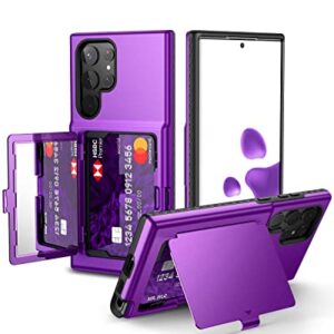 WeLoveCase Samsung Galaxy S22 Ultra Case Wallet Case with Credit Card Holder & Hidden Mirror, All-Round Protection Shockproof Phone Cover Designed for Samsung Galaxy S22 Ultra, 6.8 Inch Purple