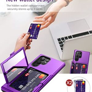 WeLoveCase Samsung Galaxy S22 Ultra Case Wallet Case with Credit Card Holder & Hidden Mirror, All-Round Protection Shockproof Phone Cover Designed for Samsung Galaxy S22 Ultra, 6.8 Inch Purple