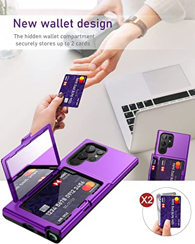 WeLoveCase Samsung Galaxy S22 Ultra Case Wallet Case with Credit Card Holder & Hidden Mirror, All-Round Protection Shockproof Phone Cover Designed for Samsung Galaxy S22 Ultra, 6.8 Inch Purple