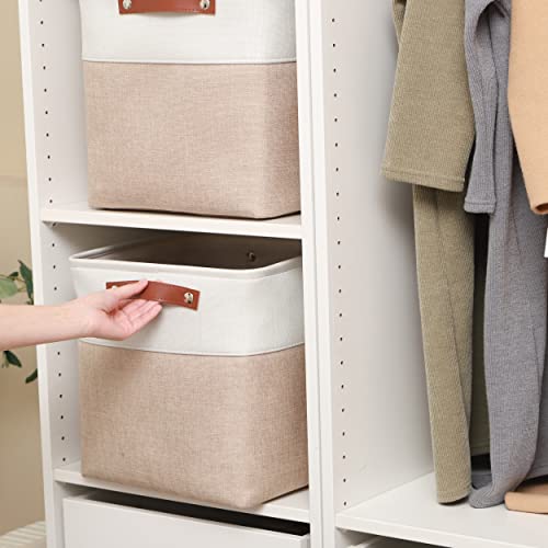 Kerhouze 13 Inch Fabric Storage Cubes Bins Cubby Storage Bins Foldable Cube Organizer Bins Baskets for Organizing with PU Handles for Shelves Nursery