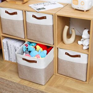 Kerhouze 13 Inch Fabric Storage Cubes Bins Cubby Storage Bins Foldable Cube Organizer Bins Baskets for Organizing with PU Handles for Shelves Nursery