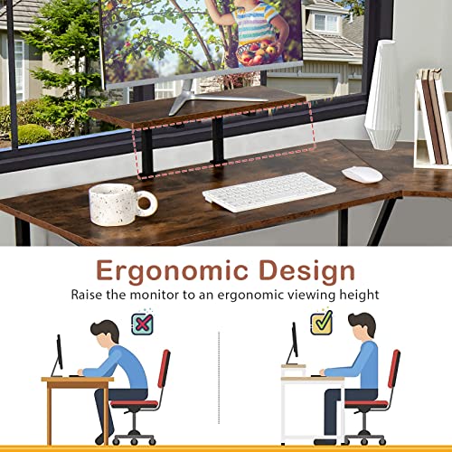 Tangkula L-Shaped Reversible Computer Desk, 2 Person Long Computer Workstation w/Movable Monitor Stand, Large Home Office Corner Desk for Working Writing Gaming (Rustic Brown)