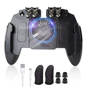 mobile game controller with cooling fan/phone holder/finger sleeves fits for pubg/fortnite/call of duty tomoda l1r1 mobile triggers for 4.7”-6.5” ios android phones