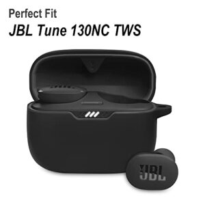 Geiomoo Silicone Carrying Case Compatible with JBL Tune 130NC TWS, Portable Scratch Shock Resistant Cover with Carabiner (Black)