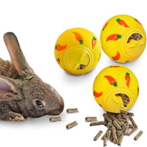 meric rabbit & cat feeding ball, food and treat dispenser, slow feeder for bunnies, physical and mental workout for pets, exercise tool, yellow, 3” (diameter), 3 pcs per pack 