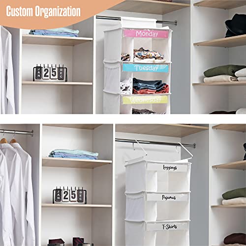 Houseables Kids Closet Organizers and Storage, Weekly Hanging Clothes Organizer, Daily Kid Outfit Organization, 6 Shelf, 39"x12"x12", White, Days of The Week Clothing System, Monday Through Friday