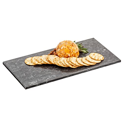 mDesign Medium Slab Stone Kitchen Countertop Pastry Cutting Board, Serving Tray for Bread, Breakfast, Snacks, Cheese, Pizza, Appetizers - Use for Chopping, Cooking, Baking, Cooling - Black/Marble