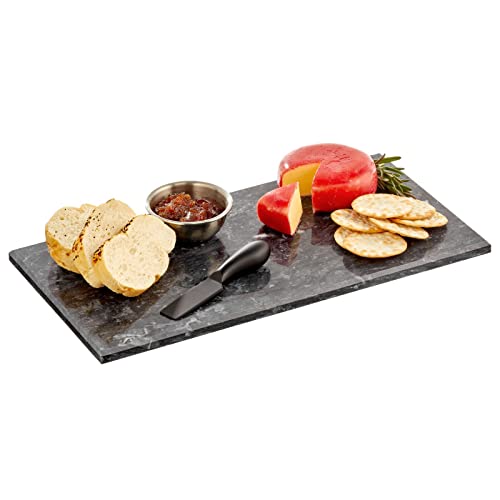 mDesign Medium Slab Stone Kitchen Countertop Pastry Cutting Board, Serving Tray for Bread, Breakfast, Snacks, Cheese, Pizza, Appetizers - Use for Chopping, Cooking, Baking, Cooling - Black/Marble