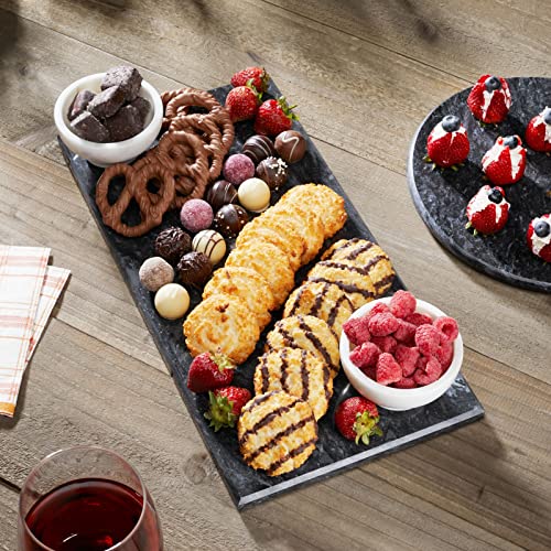 mDesign Medium Slab Stone Kitchen Countertop Pastry Cutting Board, Serving Tray for Bread, Breakfast, Snacks, Cheese, Pizza, Appetizers - Use for Chopping, Cooking, Baking, Cooling - Black/Marble