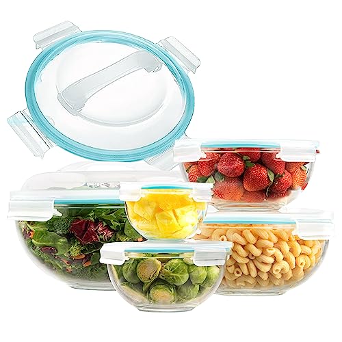 EatNeat Set of 5 Airtight Glass Food Storage Containers with Lids | Premium Airtight Storage Containers | Meal Prep Food Containers with Lids | Glass Mixing Bowls | Kitchen Storage Containers