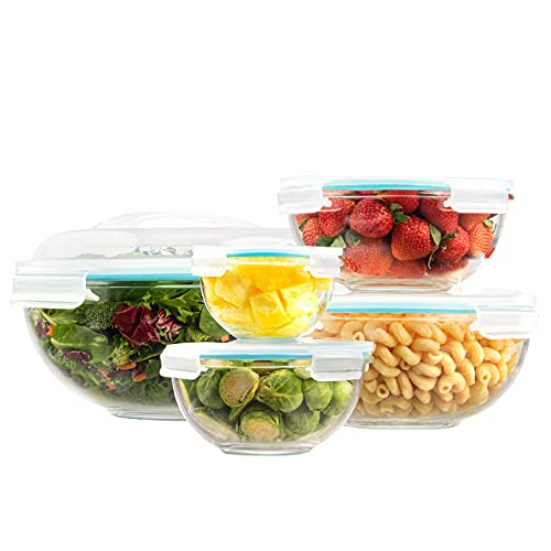 EatNeat Set of 5 Airtight Glass Food Storage Containers with Lids | Premium Airtight Storage Containers | Meal Prep Food Containers with Lids | Glass Mixing Bowls | Kitchen Storage Containers