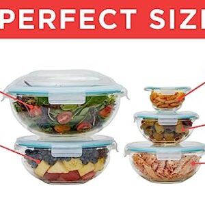 EatNeat Set of 5 Airtight Glass Food Storage Containers with Lids | Premium Airtight Storage Containers | Meal Prep Food Containers with Lids | Glass Mixing Bowls | Kitchen Storage Containers