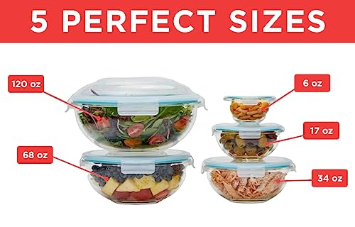 EatNeat Set of 5 Airtight Glass Food Storage Containers with Lids | Premium Airtight Storage Containers | Meal Prep Food Containers with Lids | Glass Mixing Bowls | Kitchen Storage Containers