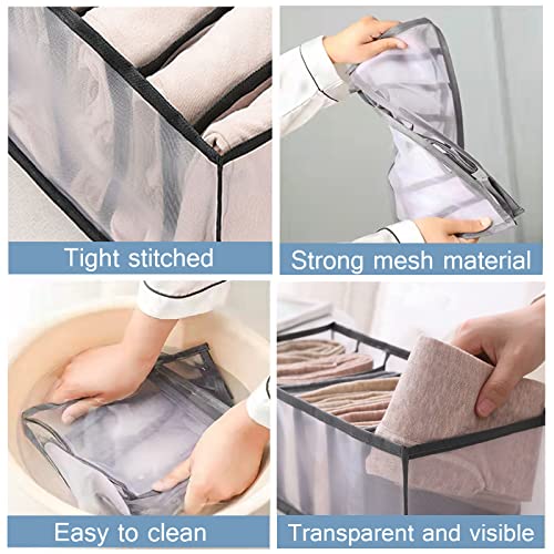 7 Grids Wardrobe Clothes Organizer, Extra Large Washable Folding Drawer Organizers, Closet Drawer Organizer, Mesh Clothes Storage Organizer for Pants Jeans T-shirt Legging Shirt