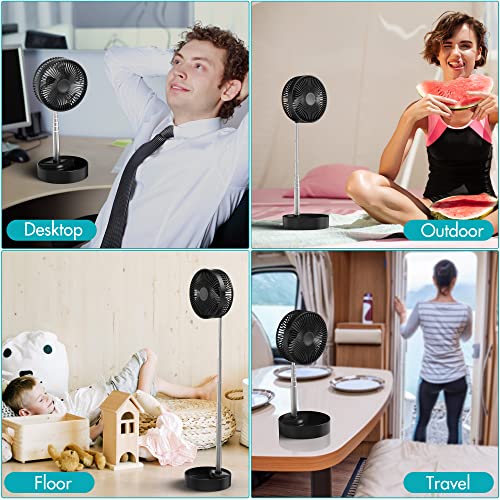 Collapsible Oscillating Fan, Rechargeable Battery Operated, Max. 13H Work Time, Strong & Quiet, 180° Pivot & 60° Oscillating Head, Portable Pedestal Fan with Extension Rod for Home Office Outdoor