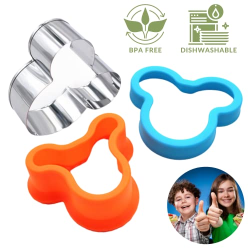 Crethinkaty Sandwich Cutters and Sealer for Kids - 5 Pieces - Mouse Sandwich Sealers and Unicorn Dinosaur Heart Stainless Steel Vegetable Cutters for Kids Boys & Girls