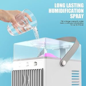 Portable Air Conditioners Fan with 2 Timers, Portable Air Conditioner, 25 OZ Evaporative Air Cooler, 3 Speeds Personal Space Cooler Humidifier, Small Portable AC Desk Spray Fan for Home Office Room