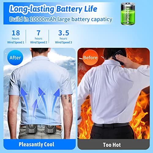 4-IN-1 𝐖𝐚𝐢𝐬𝐭 𝐅𝐚𝐧 - Upgraded 3 Speeds Strong Airflow 10000mAh Portable Cooling Fan Rechargeable Wearable Personal Clip on Shirt Belt for Outdoor, Jobsite, Farms, Traveling, Fishing, Camping