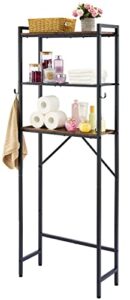 hoctieon 3-tier over the toilet storage,multifunctional bathroom organizer,wood bathroom shelf, metal freestanding toilet rack with hooks,washroom shelves, space saver, rustic brown