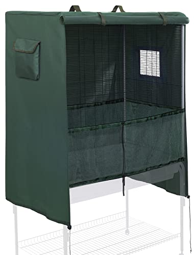 FRANK PRESSIE XL Durable Bird Cage Cover Waterproof Breathable Thick Blackout for Large Birdcage Good Night for Parrots Parakeets with Seed Catcher Included, Dark Green