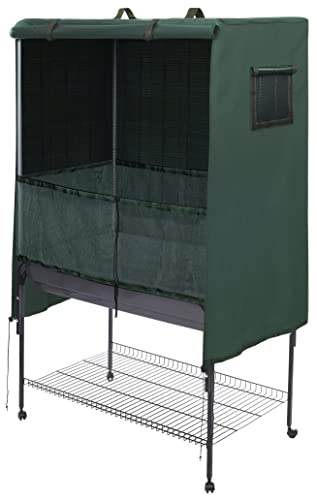 FRANK PRESSIE XL Durable Bird Cage Cover Waterproof Breathable Thick Blackout for Large Birdcage Good Night for Parrots Parakeets with Seed Catcher Included, Dark Green