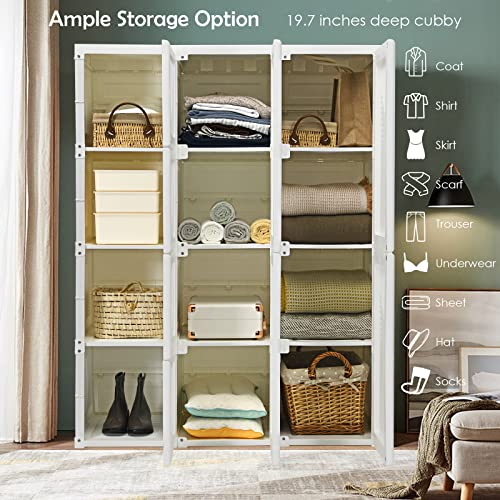 Tangkula Portable Wardrobe Closet, Foldable Clothes Organizer w/Cubby Storage, Hanging Rods, Magnet Doors, Safe Material, Easy Assemble Clothing Storage, Folding Bedroom Armoire (12 Cubbies)