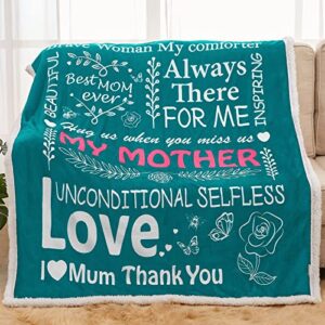 Mothers Day Blanket Gifts for Mom Blanket - I Love You Mom Blanket - Warm Gifts for Mom Gifts from Daughter Son Super Soft Throw Blanket Cozy Blanket 50" x 60" （Teal）