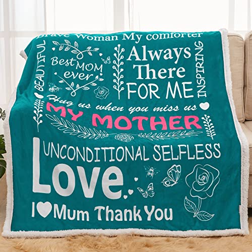 Mothers Day Blanket Gifts for Mom Blanket - I Love You Mom Blanket - Warm Gifts for Mom Gifts from Daughter Son Super Soft Throw Blanket Cozy Blanket 50" x 60" （Teal）