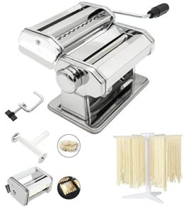 mztogr pasta maker machine, set of 6 piece 150mm steel noodle maker machine with 9 adjustable thickness settings, includes ravioli maker attachment, pasta drying rack (mz-150pr)