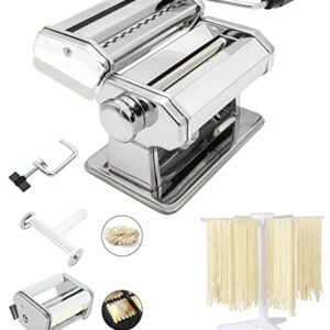 MZTOGR Pasta Maker Machine, Set of 6 Piece 150mm Steel Noodle Maker Machine with 9 Adjustable Thickness Settings, Includes Ravioli Maker Attachment, Pasta Drying Rack (MZ-150PR)