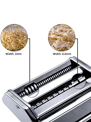 MZTOGR Pasta Maker Machine, Set of 6 Piece 150mm Steel Noodle Maker Machine with 9 Adjustable Thickness Settings, Includes Ravioli Maker Attachment, Pasta Drying Rack (MZ-150PR)