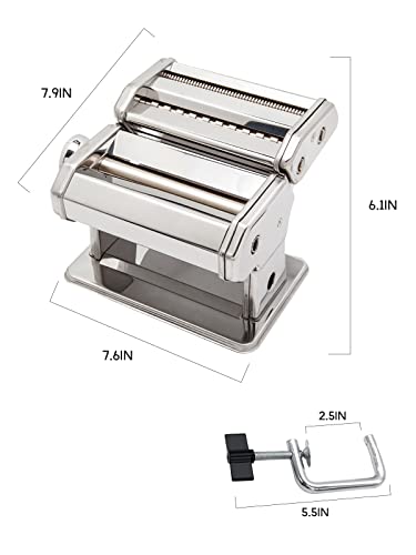 MZTOGR Pasta Maker Machine, Set of 6 Piece 150mm Steel Noodle Maker Machine with 9 Adjustable Thickness Settings, Includes Ravioli Maker Attachment, Pasta Drying Rack (MZ-150PR)