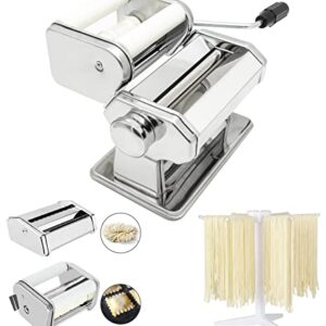 MZTOGR Pasta Maker Machine, Set of 6 Piece 150mm Steel Noodle Maker Machine with 9 Adjustable Thickness Settings, Includes Ravioli Maker Attachment, Pasta Drying Rack (MZ-150PR)