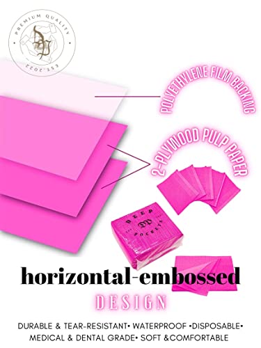 Disposable Waterproof Dental Bibs/Towels, 13" x 18" (Pack of 100) - Waffle Embossed -3 Ply Tissue - Poly Back Dental Bib to Prevent Leak Through - Dental Consumables (Fuchsia Hot Pink)-Table Covers