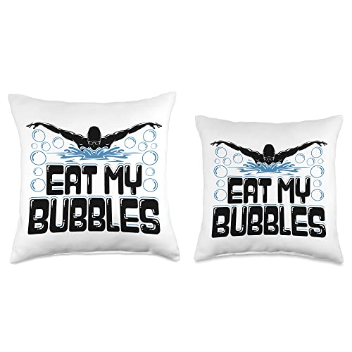 Funny Swimmer Sports Humor Novelty Swimming Gifts Eat My Bubbles Funny Swimmer Swim Throw Pillow, 18x18, Multicolor