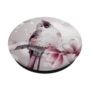 cute pink bird branch magnolia birds cartoon finch canary PopSockets Swappable PopGrip