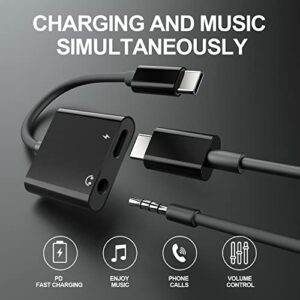 Ronsive 2 in 1 USB Type C to 3.5mm Audio Earphone Aux Splitter, PD 60W Fast Charging, Compatible with iPad Pro 2021 2020, iPad Air4 mini6 Samsung Note20 / Galaxy S22/S21, Google Pixel 6/5/4/3