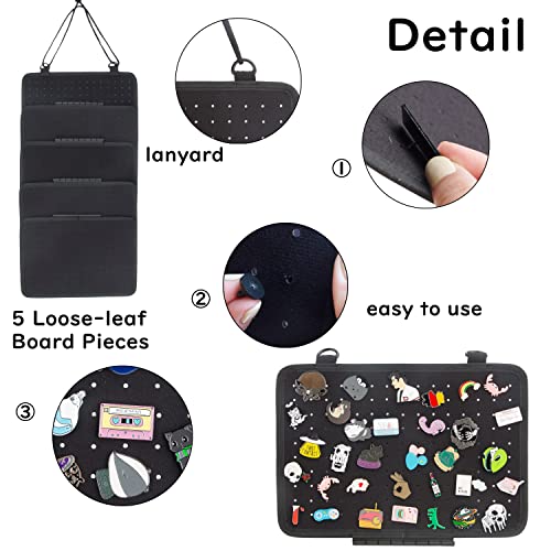 Enamel Lapel Pin Display Panels Organizer with 5 Loose-Leaf Board Pieces, Hanging Brooch Pin Organizer, Badge Collection Display Pages Holds at Least 200 Pins.(Pins Not Included) (Black)