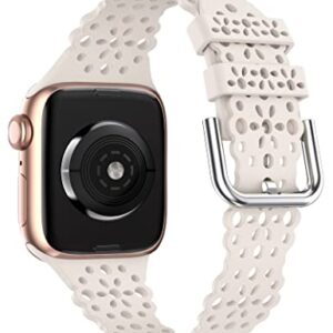 TOYOUTHS Compatible with Apple Watch Band Lace Women Flower Cut-outs Stretchy Silicone Breathable Waterproof Strap for iWatch Series 9/8/7(41mm), Series SE/6/5/4(40mm), Series 3/2/1(38mm), Starlight