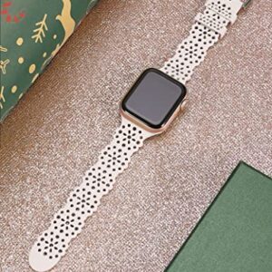 TOYOUTHS Compatible with Apple Watch Band Lace Women Flower Cut-outs Stretchy Silicone Breathable Waterproof Strap for iWatch Series 9/8/7(41mm), Series SE/6/5/4(40mm), Series 3/2/1(38mm), Starlight