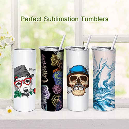 AGH 25 Pack 20 oz Sublimation Tumblers Skinny Straight Blanks Bulk with Plastic Straw and Splash-Proof Lid, Stainless Steel Vacuum Insulated for Thermos Coffee Travel Mug