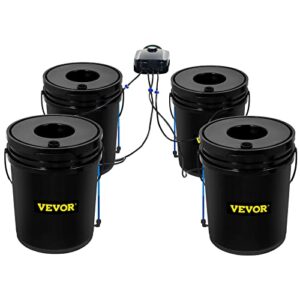 VEVOR 4 Buckets DWC Hydroponic System, 5 Gallon, Deep Culture, Plants Grow Kit with Pump, Air Stone and Water Level Device, for Indoor/Outdoor Leafy Vegetables, Black