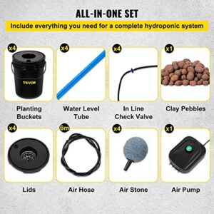 VEVOR 4 Buckets DWC Hydroponic System, 5 Gallon, Deep Culture, Plants Grow Kit with Pump, Air Stone and Water Level Device, for Indoor/Outdoor Leafy Vegetables, Black