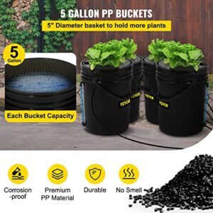 VEVOR 4 Buckets DWC Hydroponic System, 5 Gallon, Deep Culture, Plants Grow Kit with Pump, Air Stone and Water Level Device, for Indoor/Outdoor Leafy Vegetables, Black