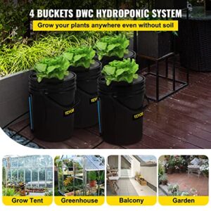 VEVOR 4 Buckets DWC Hydroponic System, 5 Gallon, Deep Culture, Plants Grow Kit with Pump, Air Stone and Water Level Device, for Indoor/Outdoor Leafy Vegetables, Black