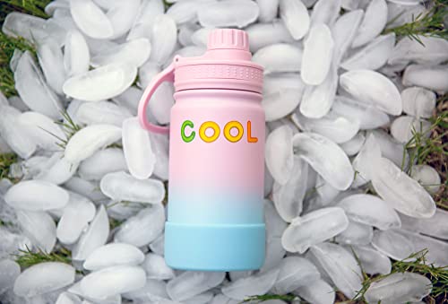 CHILLOUT LIFE 12 oz Kids Insulated Water Bottle for School with Leakproof Spout Lid and Cute Waterproof Stickers, Personalized Stainless Steel Thermos Flask Metal Water Bottle For Girls & Boys