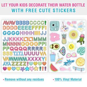 CHILLOUT LIFE 12 oz Kids Insulated Water Bottle for School with Leakproof Spout Lid and Cute Waterproof Stickers, Personalized Stainless Steel Thermos Flask Metal Water Bottle For Girls & Boys