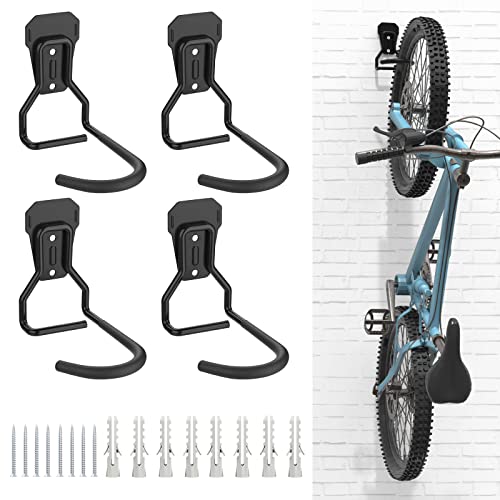 Housolution Bike Hanger Rack, [4 Pack] Heavy Duty Bike Hooks Wall Mount Rack Holder, Heavy Duty Bicycle Storage Hanger Vertical Stand for Garage, Black